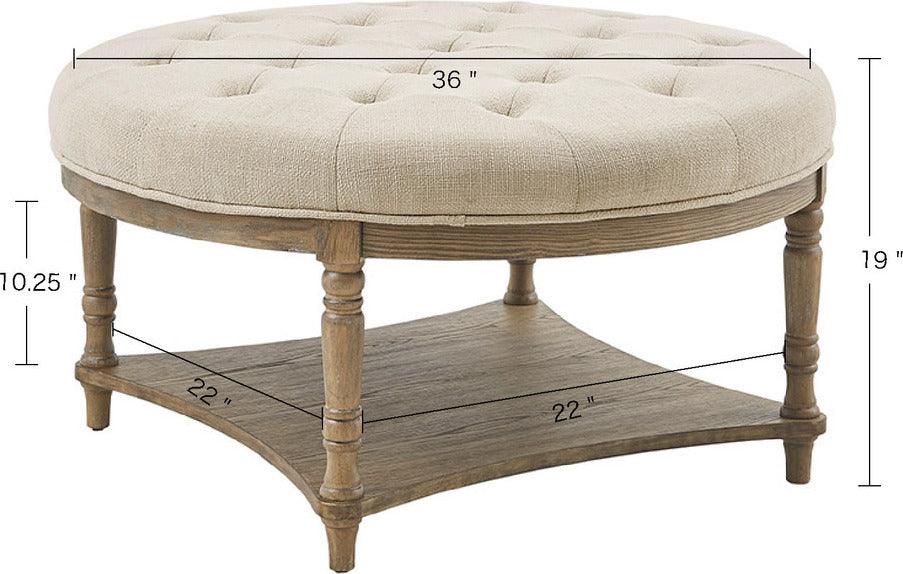 Shop Cedric Transitional Accent Ottoman 36 Dia x 19 H Cream Ottomans Stools CasaOne